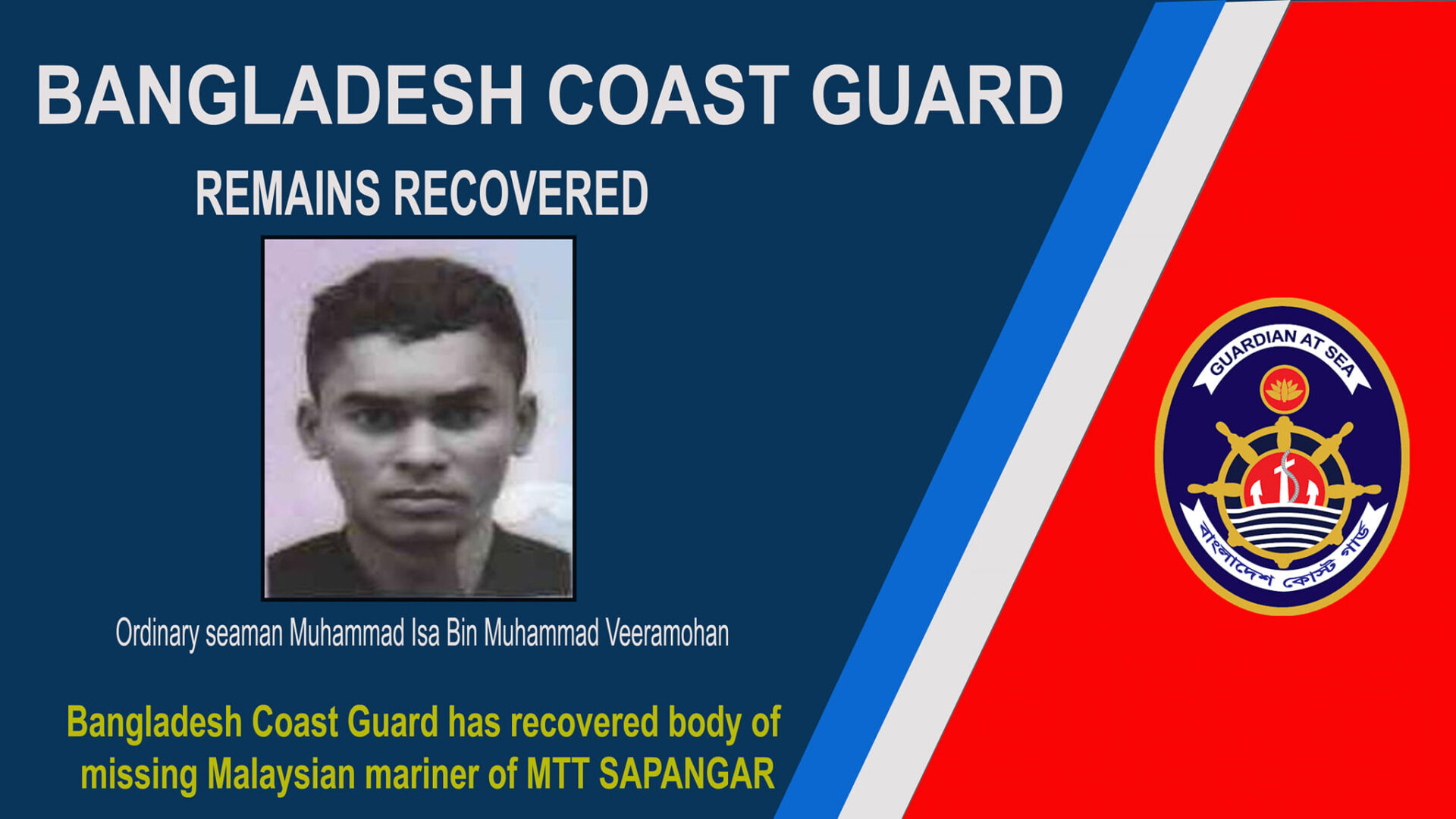 M'sian seaman's body found after lost at sea for two days | Scoop