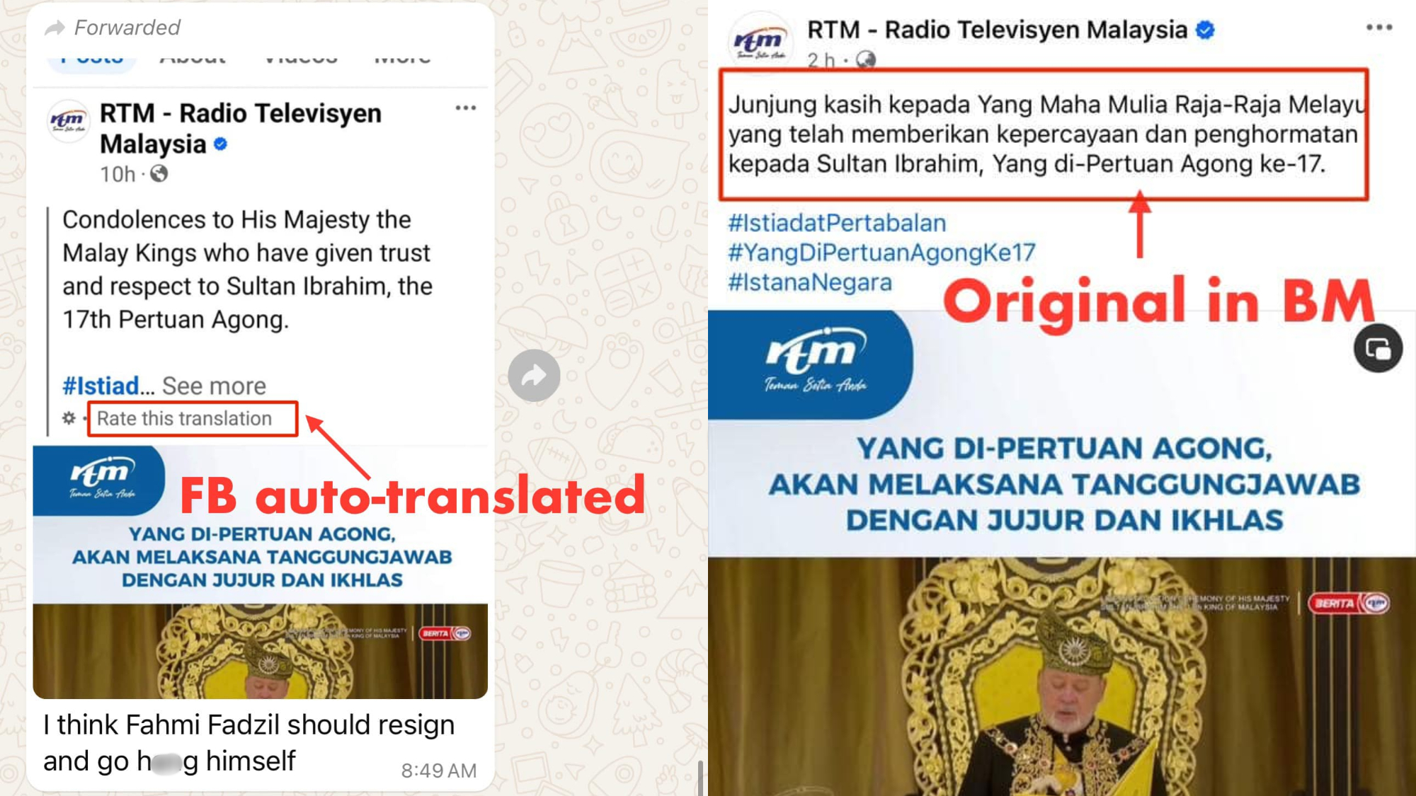 Kandungan Facebook RTM disalah terjemah oleh sistem Facebook: RTM | Scoop